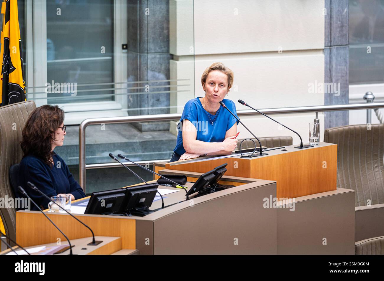Minister Annick De Ridder NVA and president Freya Van den bossche Vooruit at the Flemish ...
