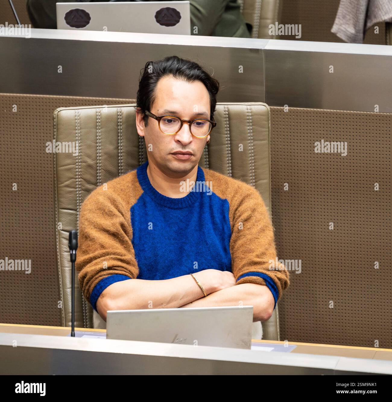 fourat ben chikha Groen at the Flemish parliament plenary meeting in Brussels, Belgium, 12 FEB ...