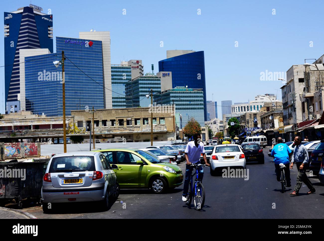 Modern skyline behind the old demolished central bus station in Tel ...