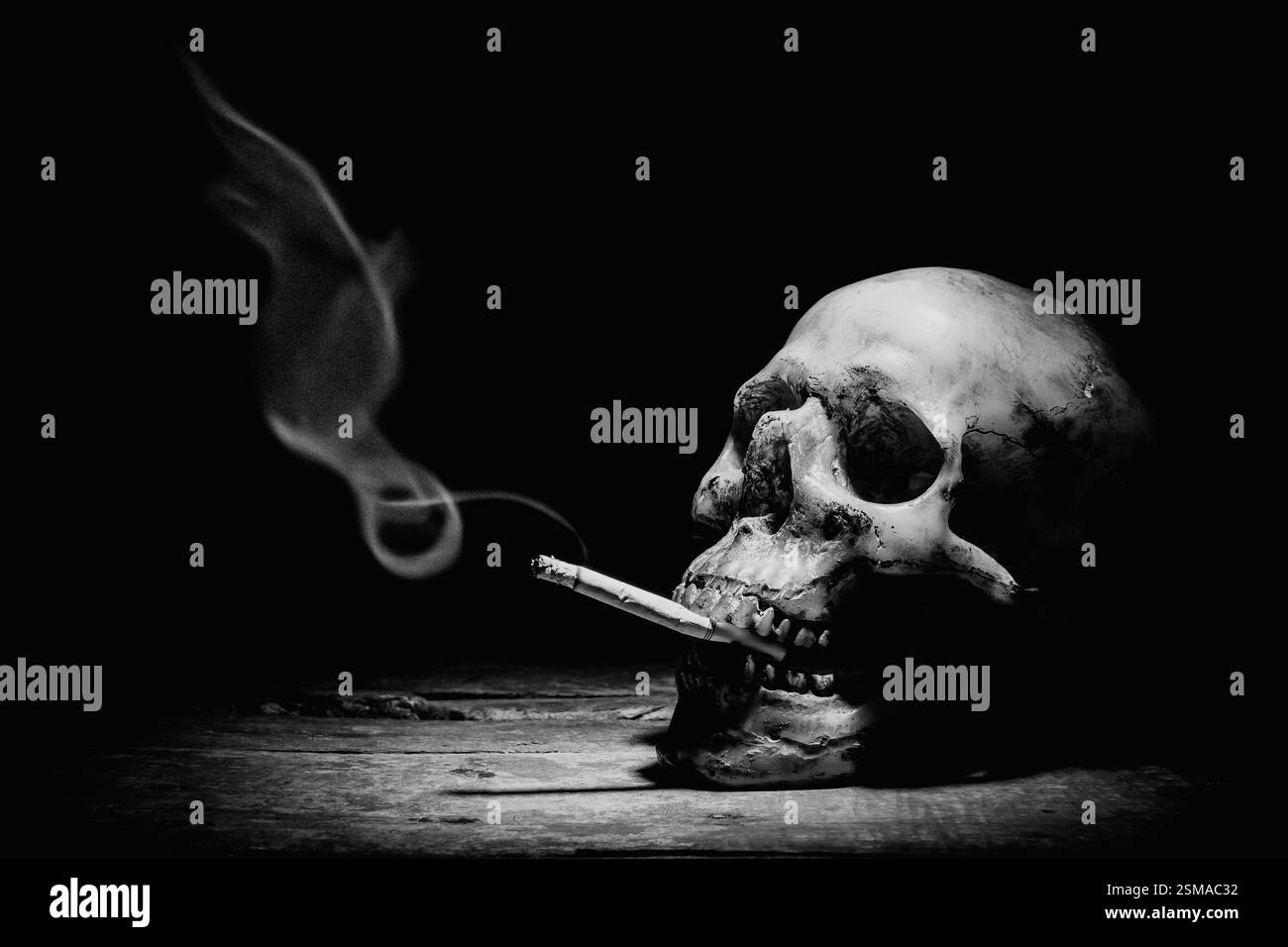 Still life with human skull and cigarette people smoke cigarette ...