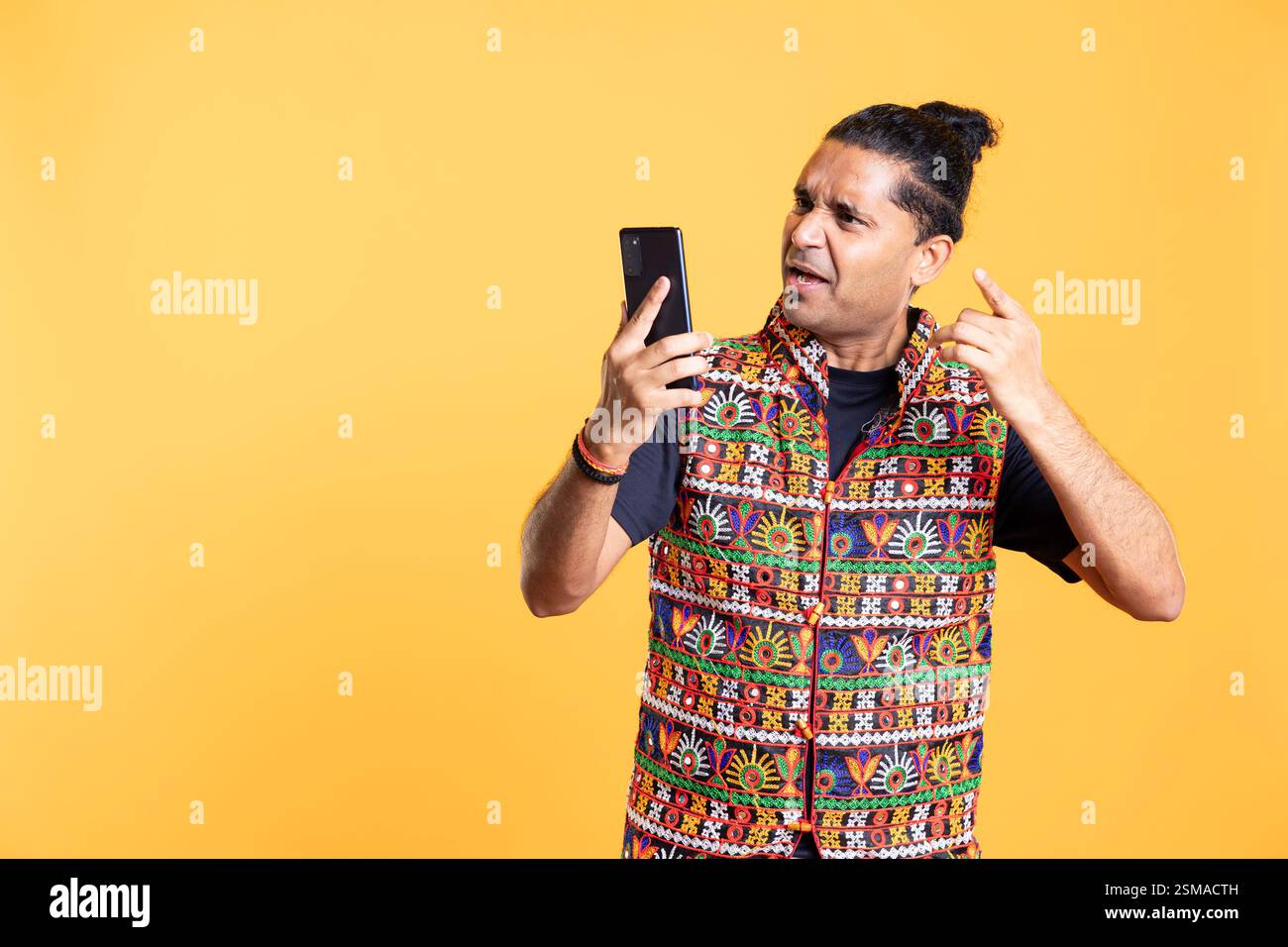 Furious man fighting with friend during videocall, yelling, isolated ...