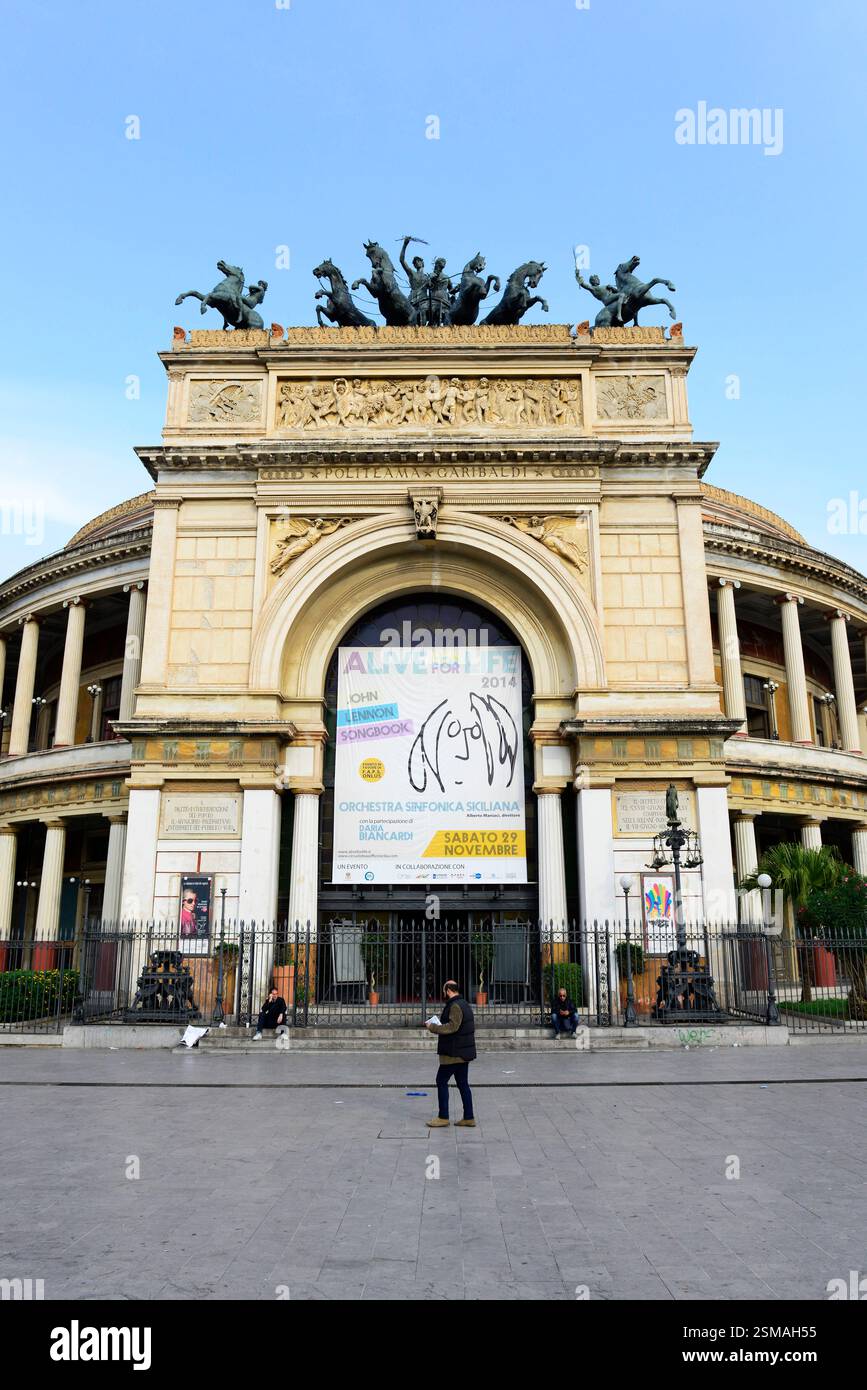 The beautiful Politeama theater in central Palermo, Sicily, Italy Stock ...