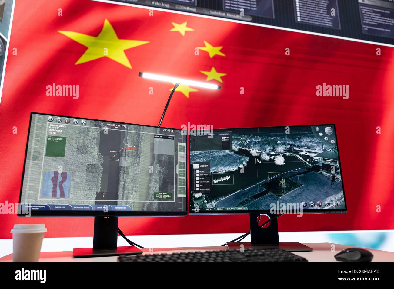 Empty chinese military base monitoring room working on spreading fake ...