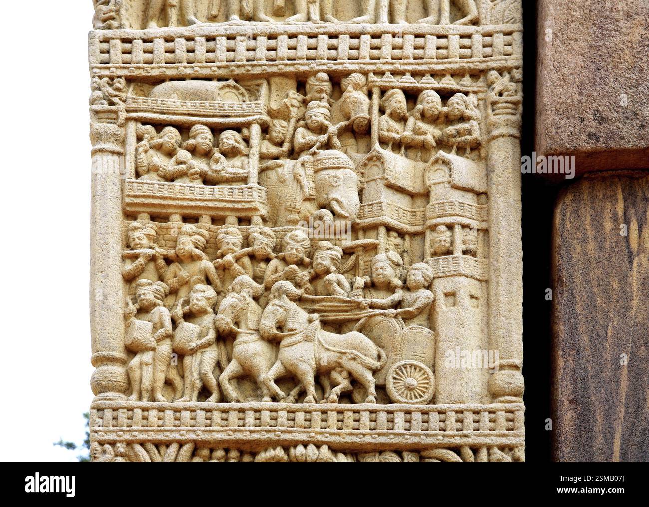 Close-up view of north gateway pillar of stupa 1 showing different ...