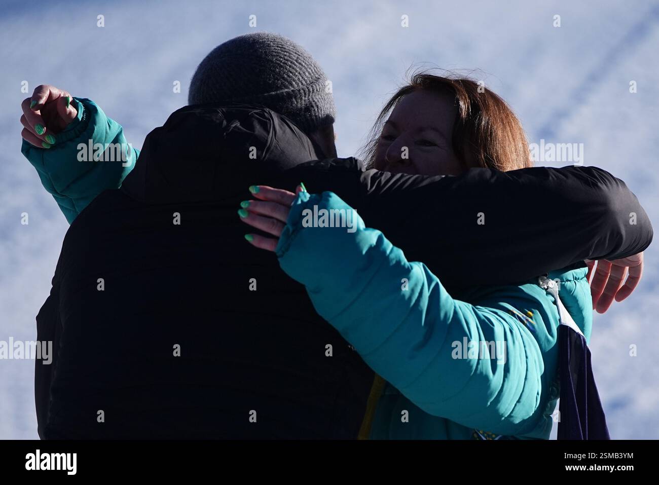 The Duke of Sussex hugs a competitor during a medal presentation for ...