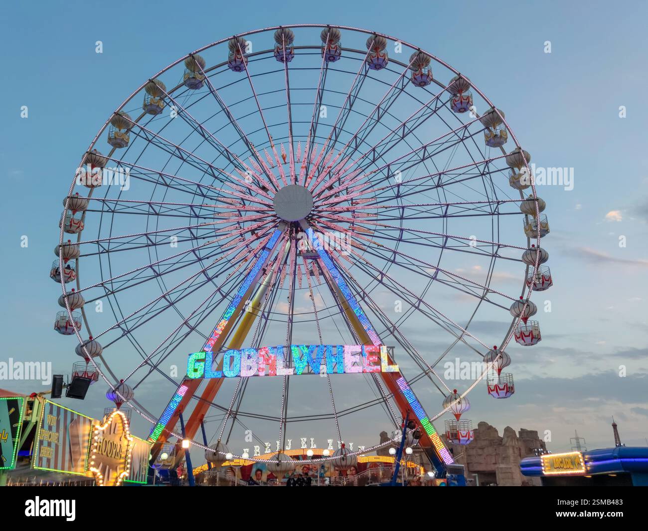 Riyadh,Saudi Arabia-Dec 25, 2025:Global Wheel ferris wheel at twilight ...