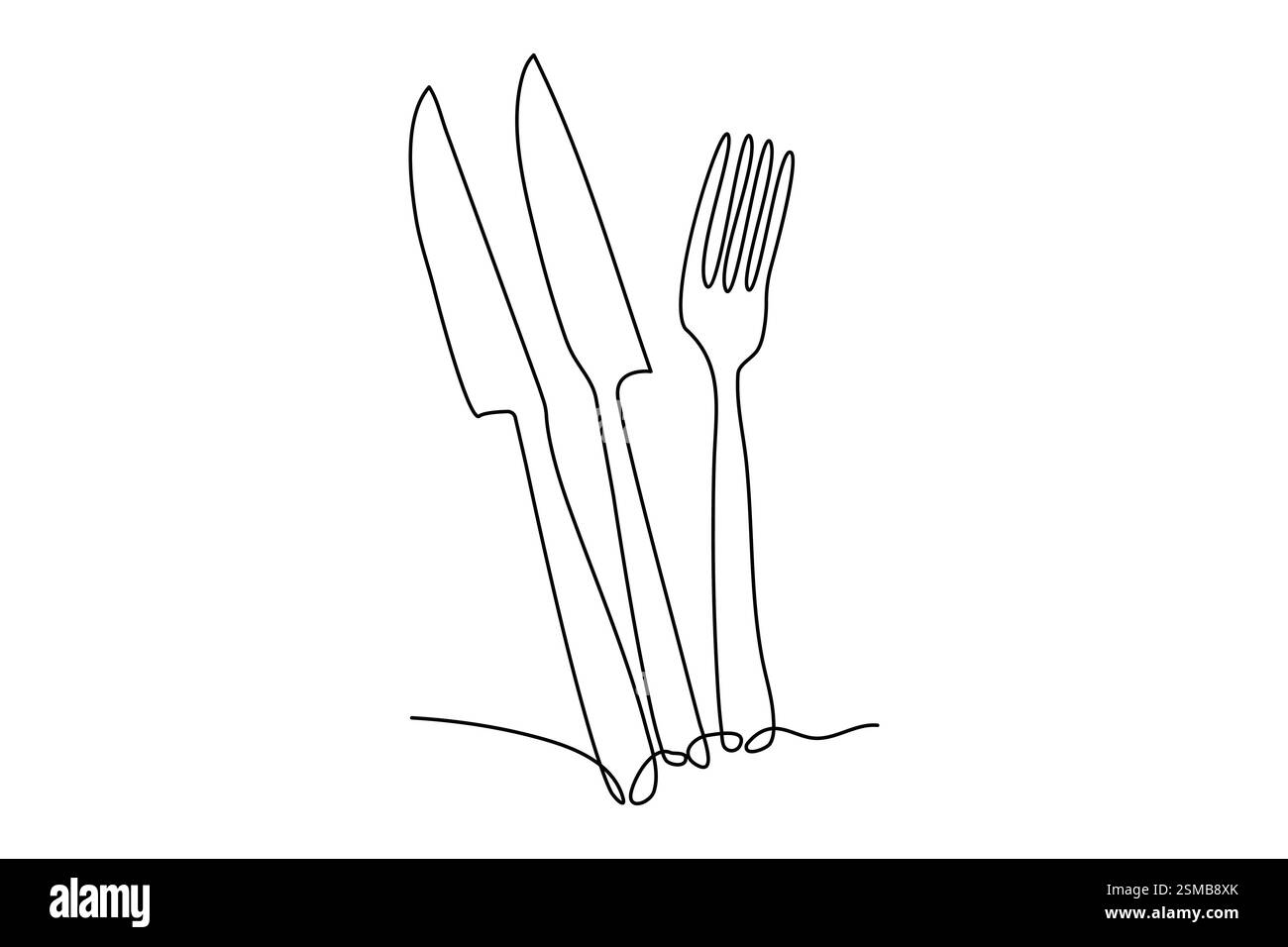 One continuous one line hand drawn plate, knife and fork Simple sketch ...
