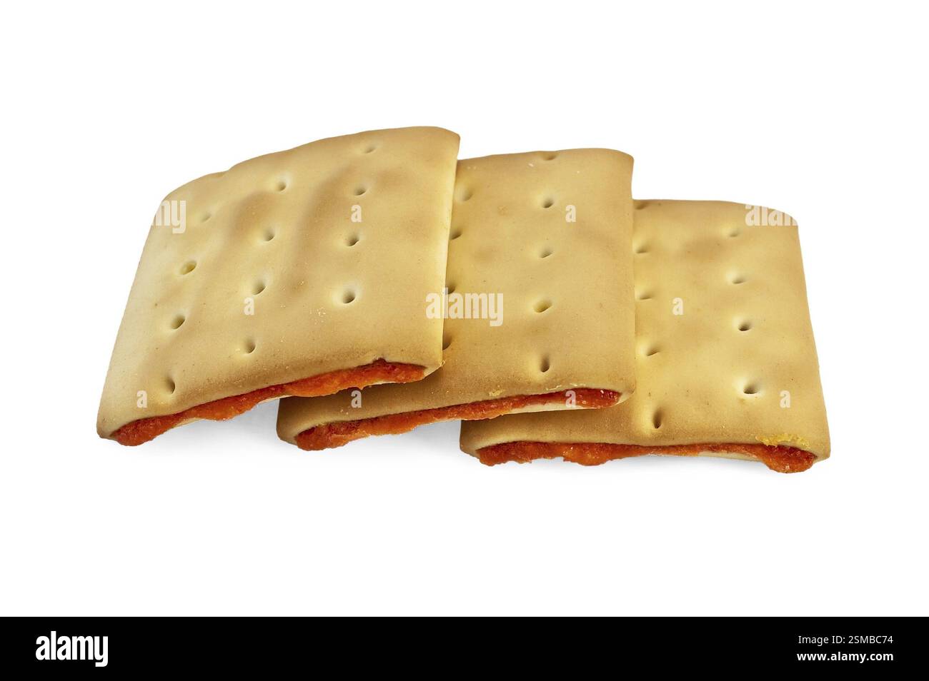 Three whole cracker filled with jam isolated on white background Stock ...