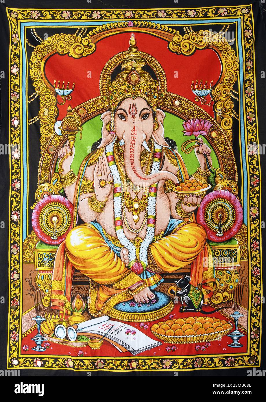Ganesha printed on cloth, Mahabalipuram, Tamil Nadu, India, Asia Stock ...