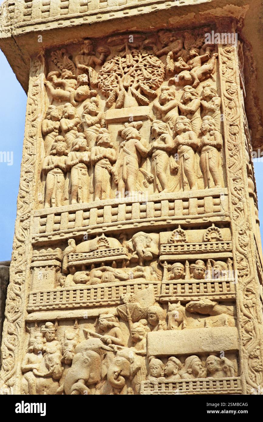Inner view showing stories of Buddha on north pillar of eastern gateway ...