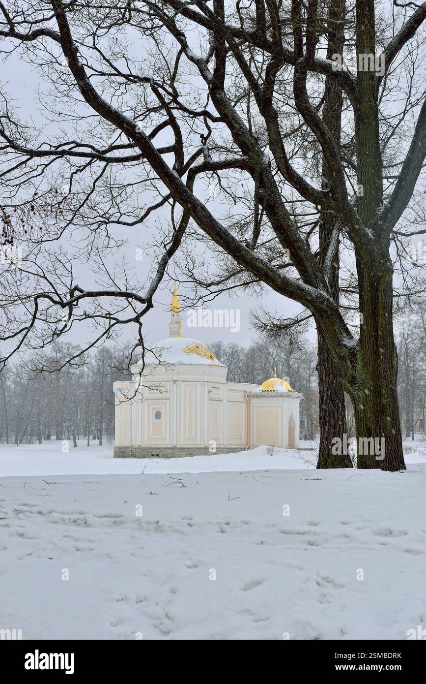 Winter landscape with Turkish Bath pavilion and lake in Catherine ...