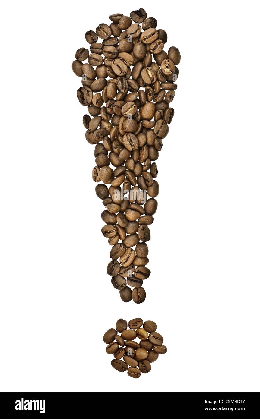 The exclamation point of the coffee beans isolated on white background ...