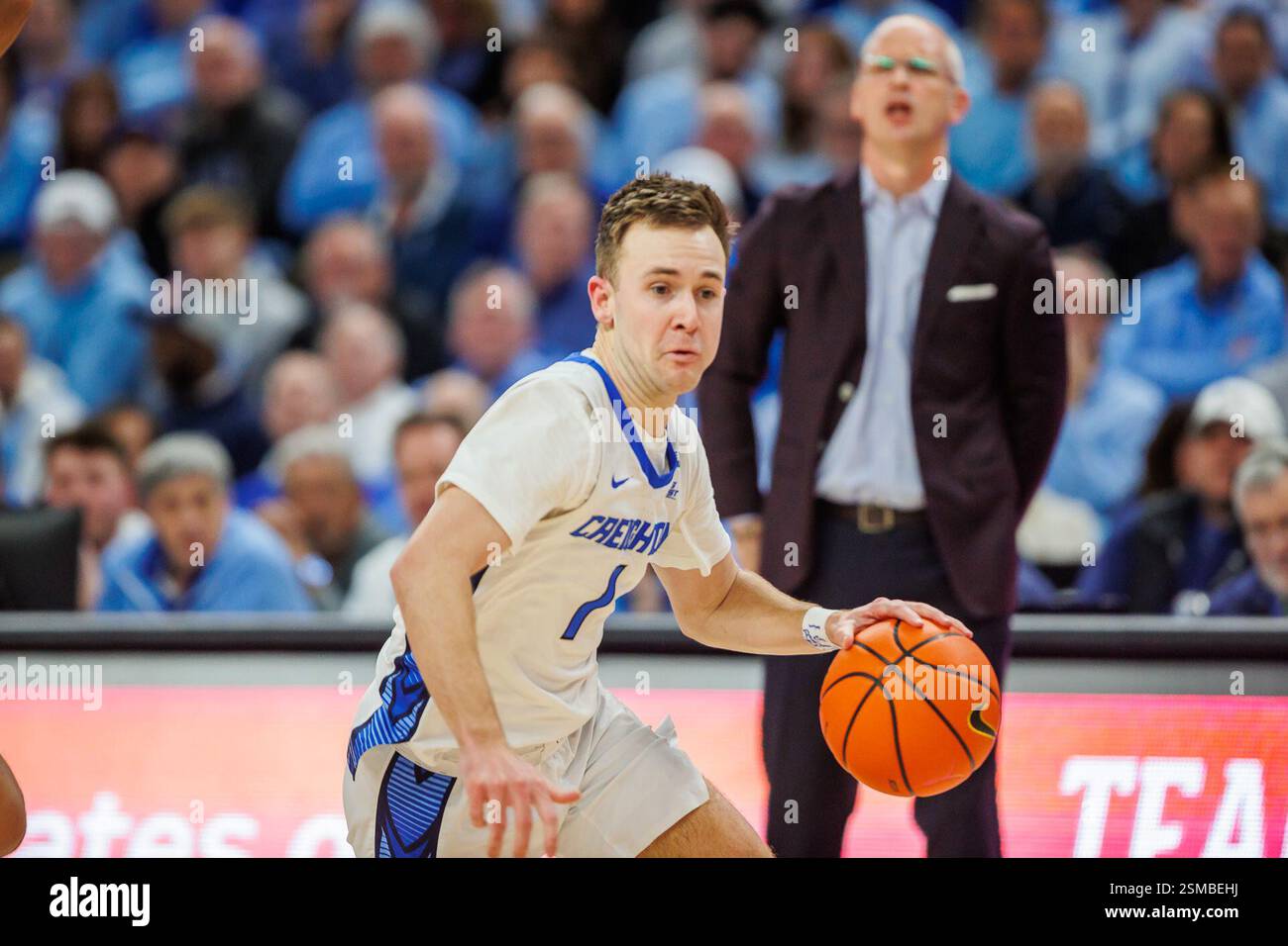 Omaha, NE. U.S. 11th Feb, 2025. - Creighton Bluejays guard Steven ...