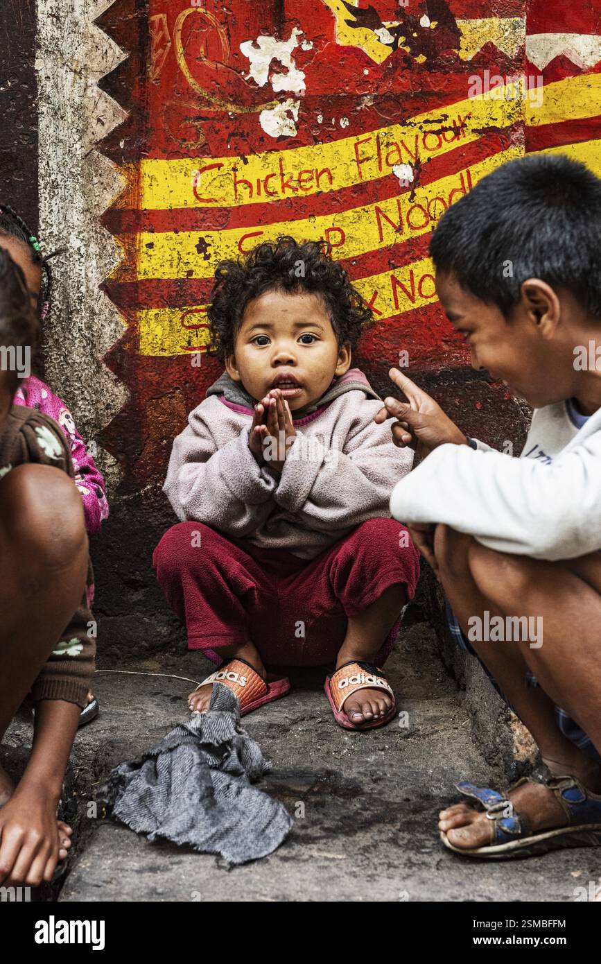 Poor street children at Analakely Market Antanarivo, Madagascar, Africa ...