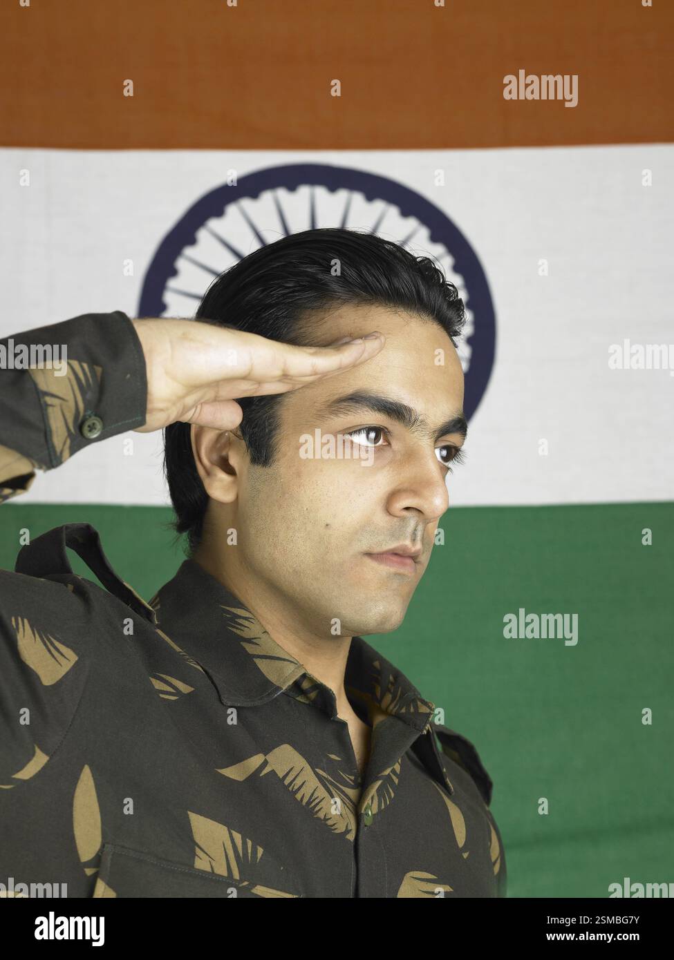 Indian army soldier saluting flag of India in background MR#702A Stock ...