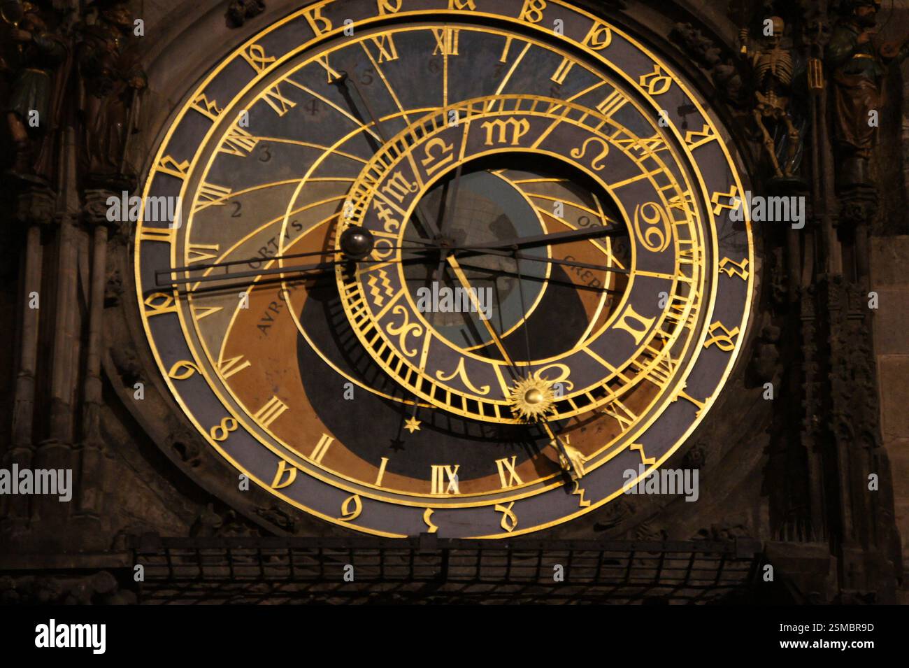 Prague Astronomical Clock. Detailed medieval astronomical clock on Old ...