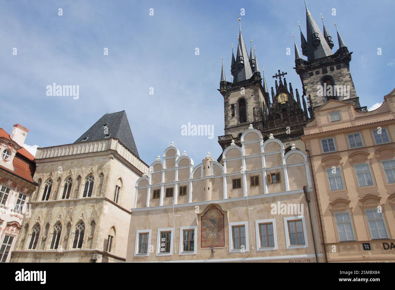 Old Town Square, Prague. Church of Our Lady before Týn dominates with ...