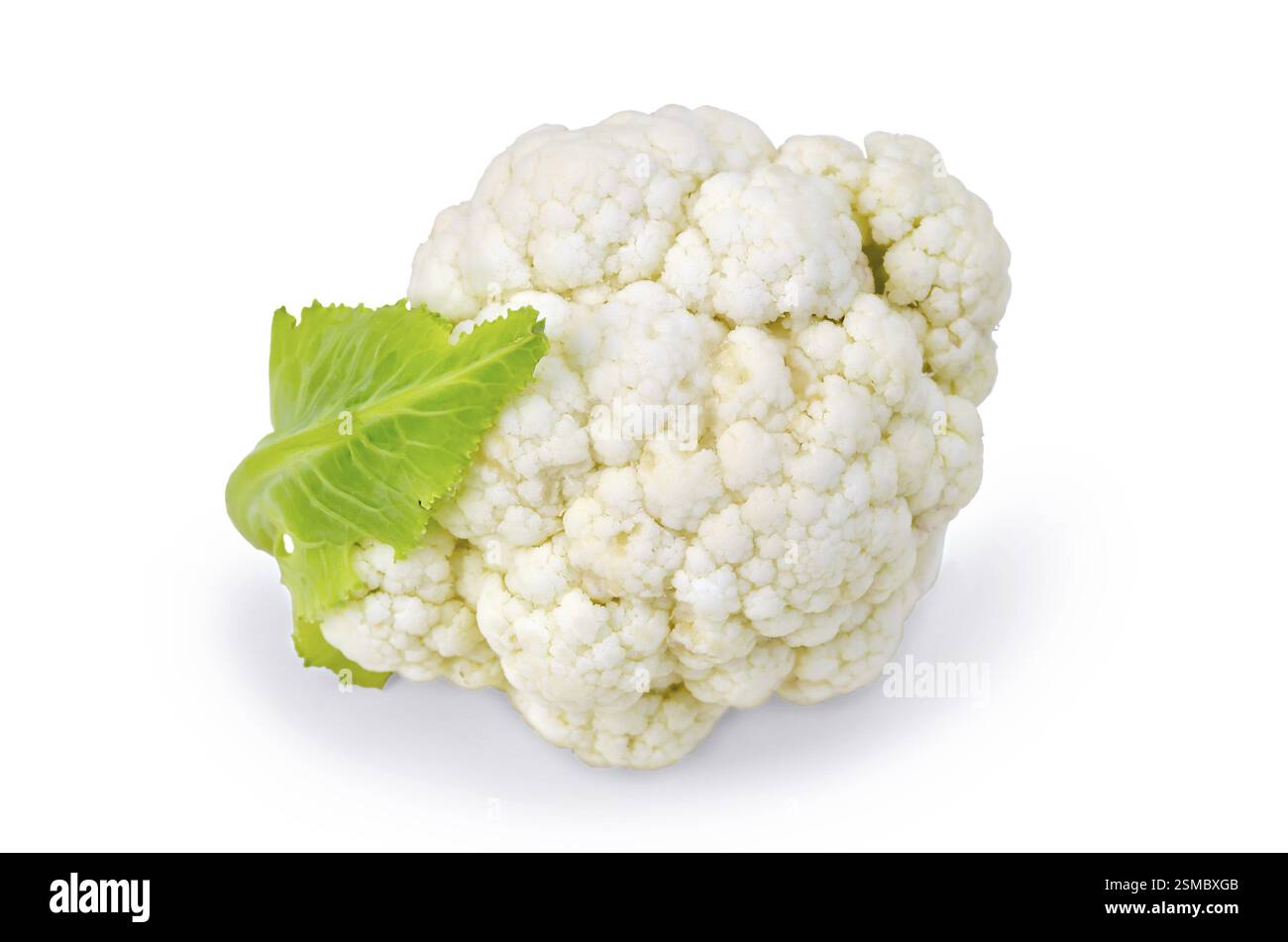 One cauliflower with green leaf isolated on white background Stock ...