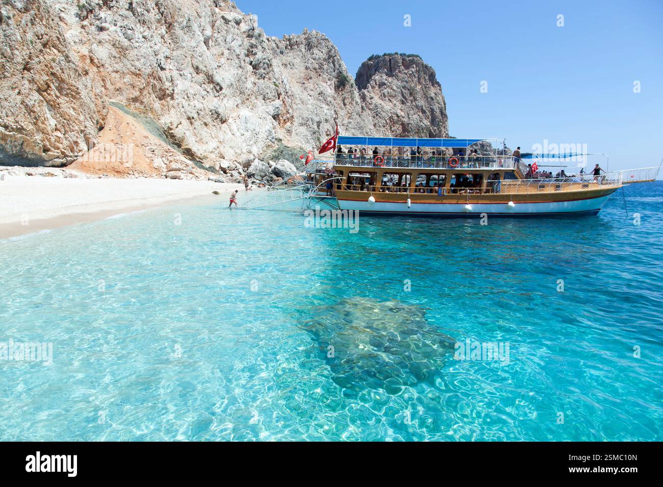 The scenic view of turquoise color transparent waters on uninhabited ...
