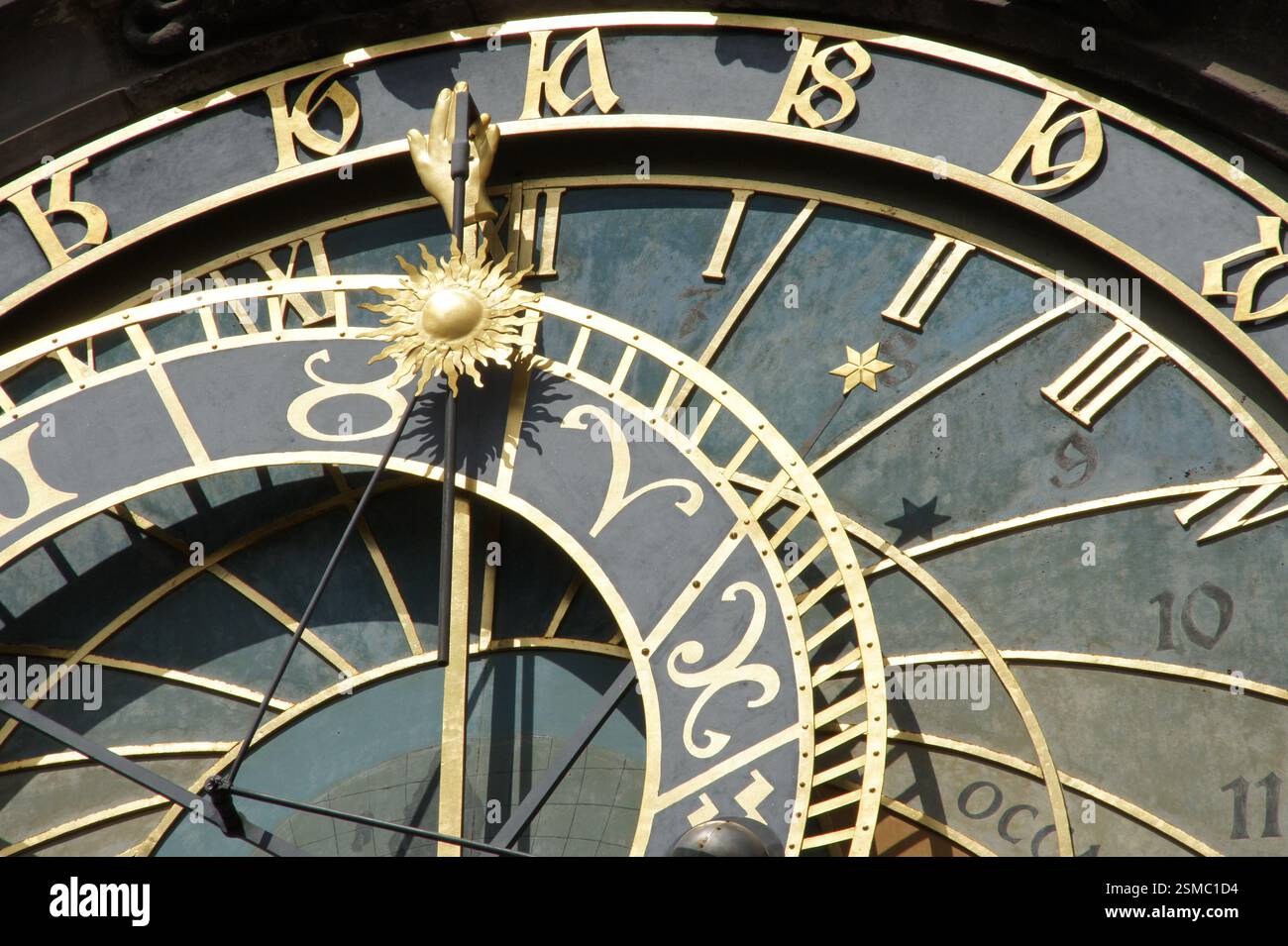 Prague Astronomical Clock. Detailed astronomical clock face. Golden ...