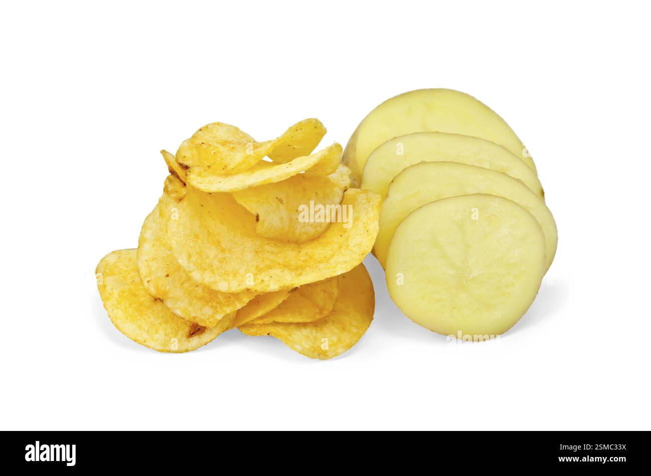 Yellow potatoes sliced, potato chips isolated on white background Stock ...