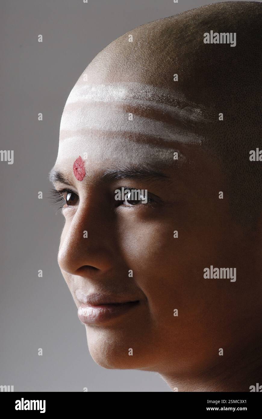 Portrait of South Asian Indian bald boy red tilak on forehead MR#719 ...