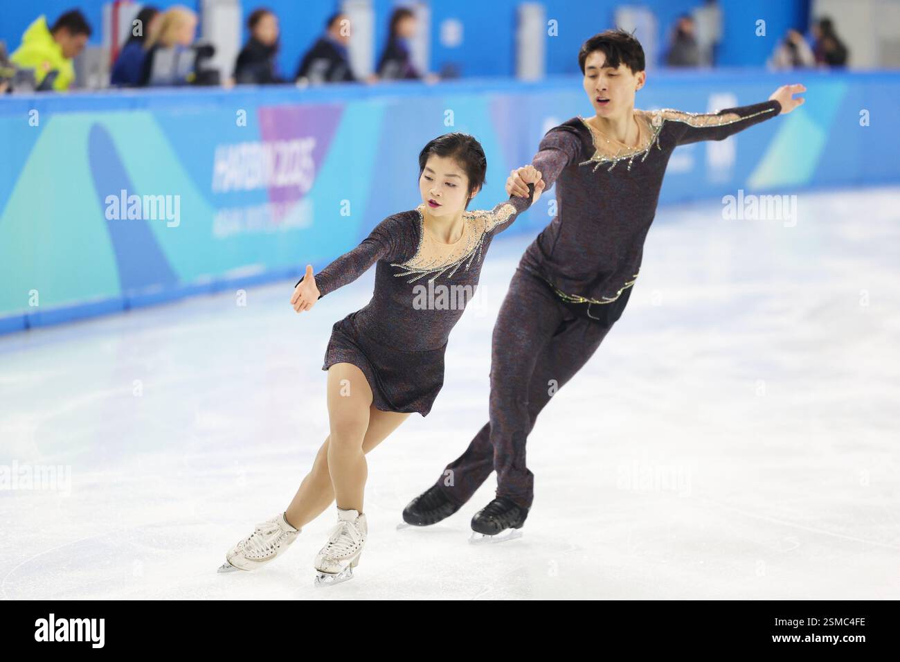 Harbin, China. 12th Feb, 2025. Ryom Tae Ok & Han Kum Chol (PRK) Figure ...