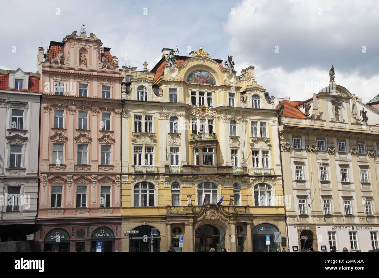 Old Town Square, Prague. Colorful buildings, ornate facades, Baroque ...