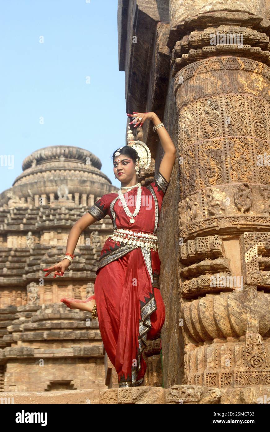Dancer performing classical traditional odissi dance at Konarak Sun temple, Konarak, Orissa ...