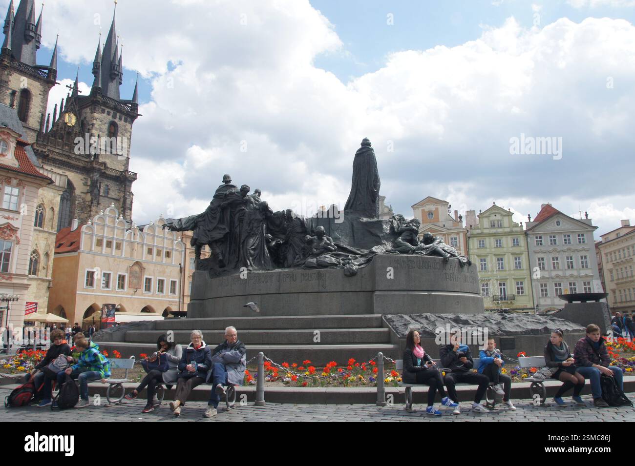 Jan Hus monument, a stone statue of a Czech religious reformer and ...