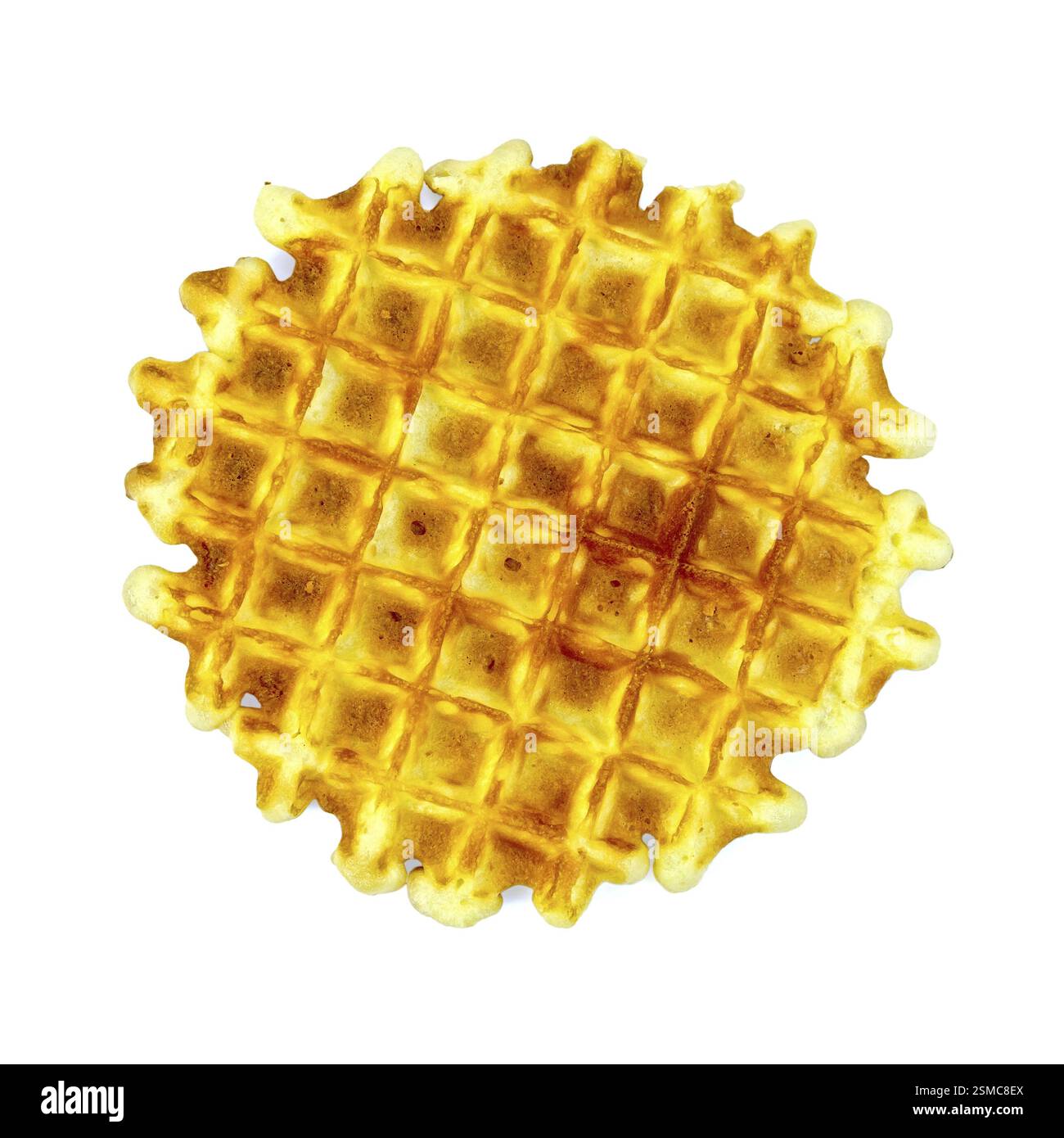 One circular golden waffle isolated on white background Stock Photo - Alamy