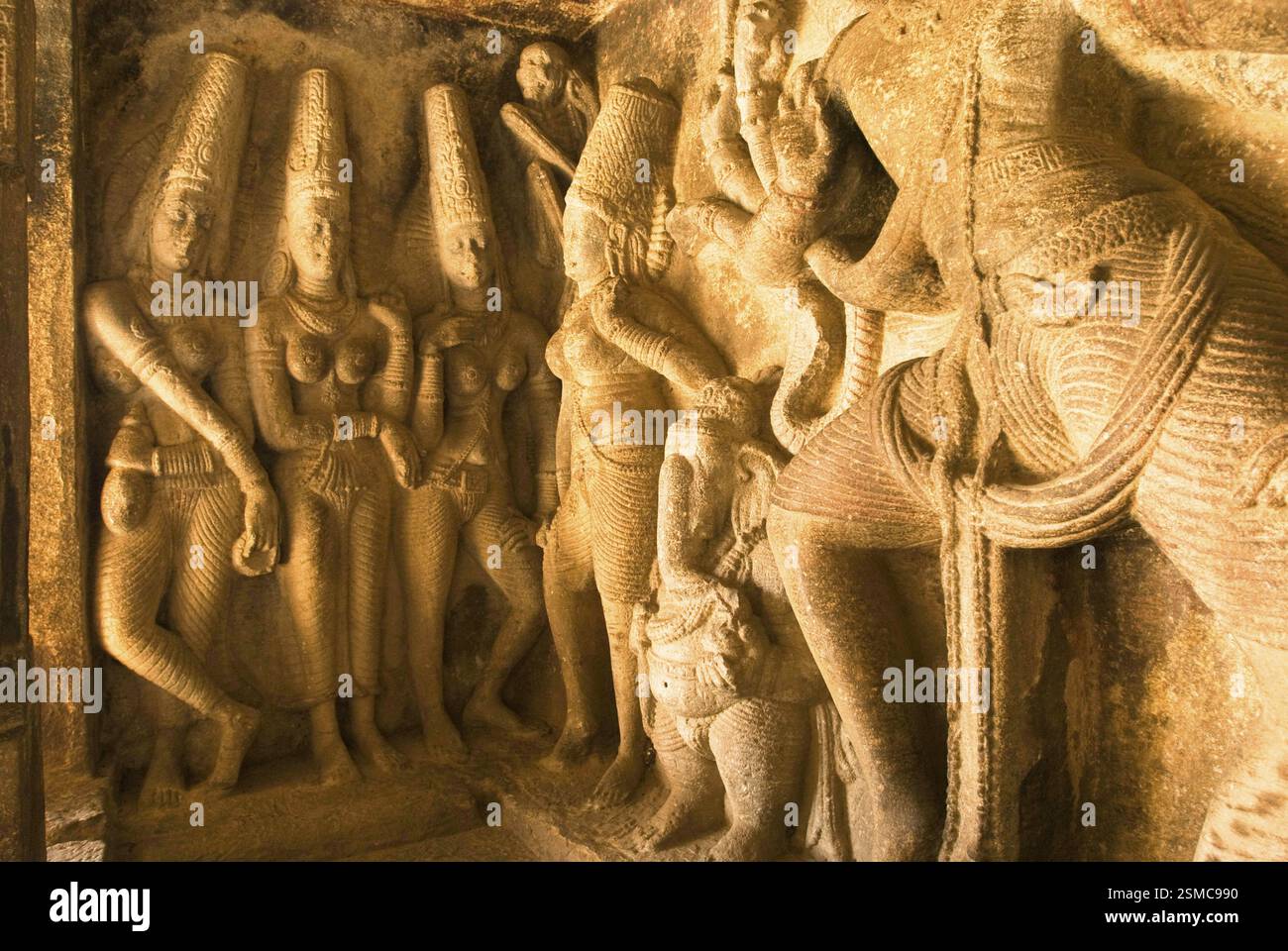Bas relief in Ravanaphadi cave temple in Aihole, Karnataka, India, Asia ...