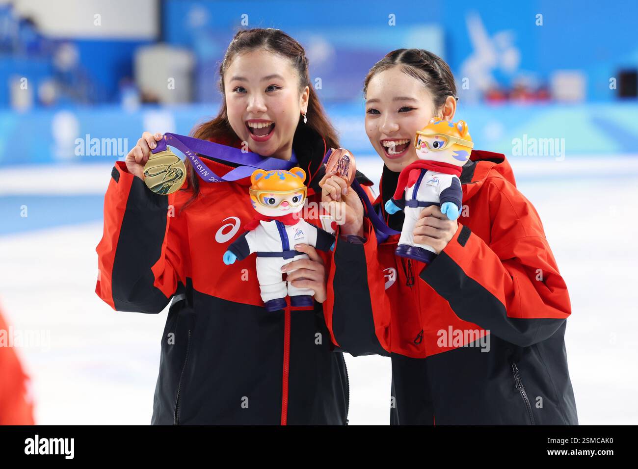 Harbin, China. 12th Feb, 2025. (L to R) Utana Yoshida, Yuna Nagaoka ...