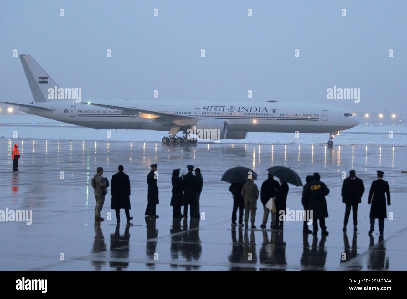 India's Prime Minister Narendra Modi arrives on his plane at Joint Base ...
