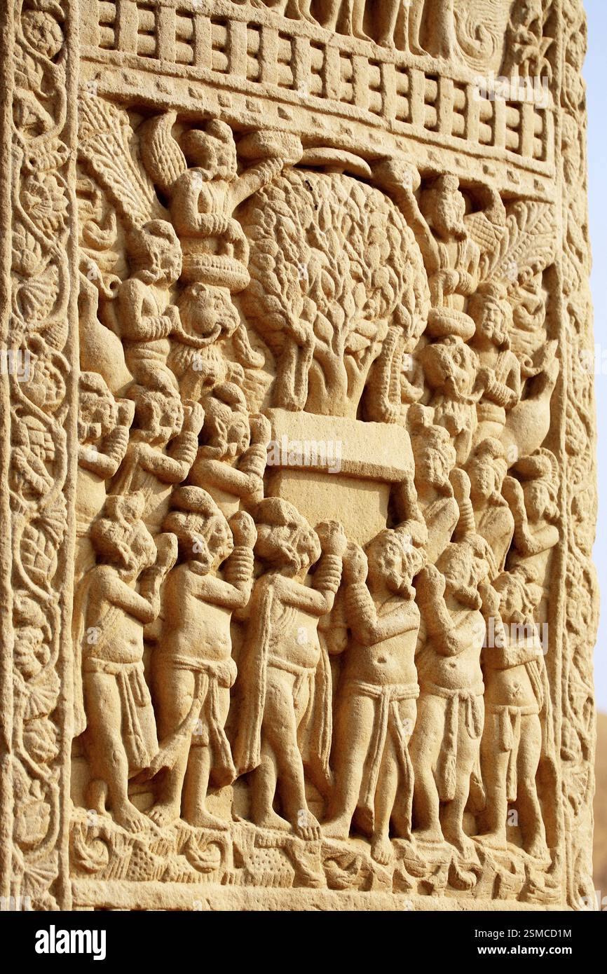 Close-up of west gateway of stupa 1 front view incarnation of Buddha as ...