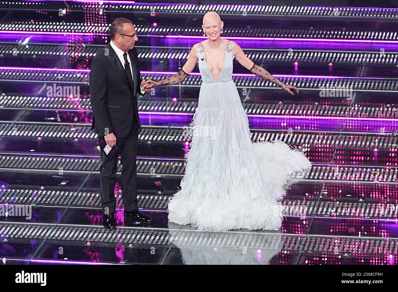 Sanremo, Italia. 12th Feb, 2025. Carlo Conti, Bianca Balti during the ...