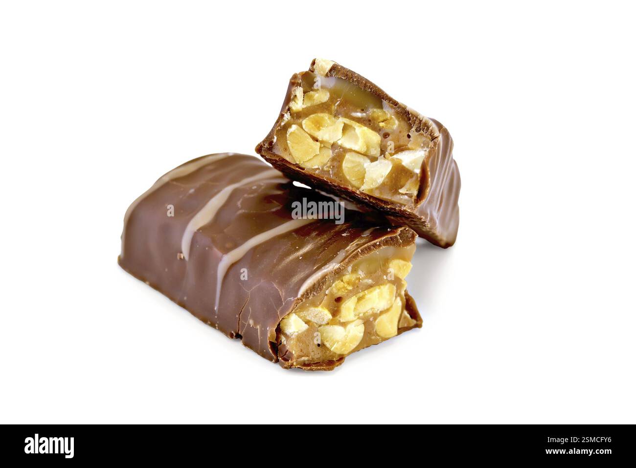 Chocolate bar with caramel and nuts isolated on white background Stock ...