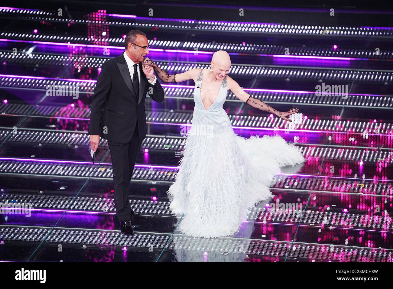 Sanremo, Italia. 12th Feb, 2025. Carlo Conti, Bianca Balti during the ...