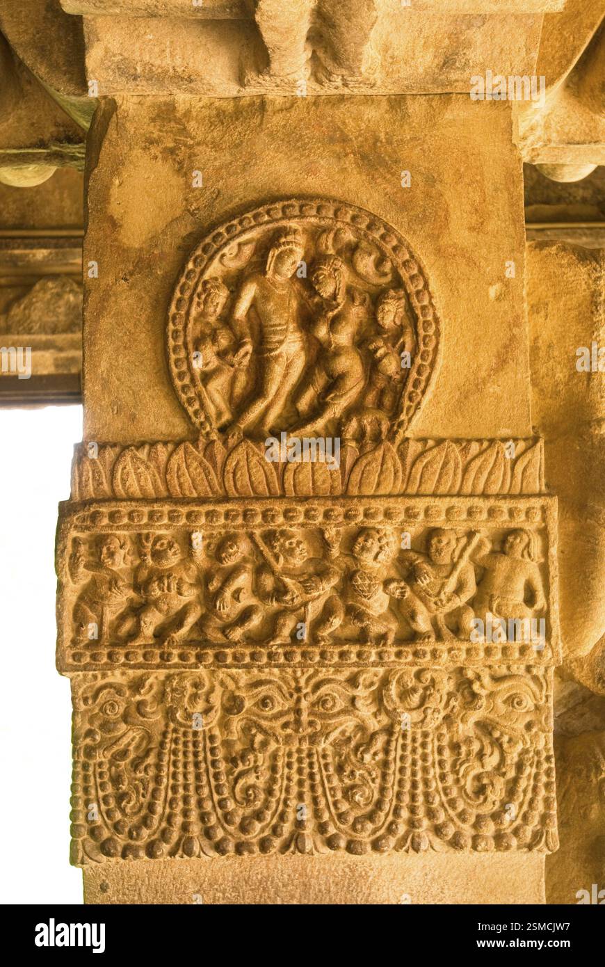 Column carvings in Durga temple, Aihole, Karnataka, India, Asia Stock ...