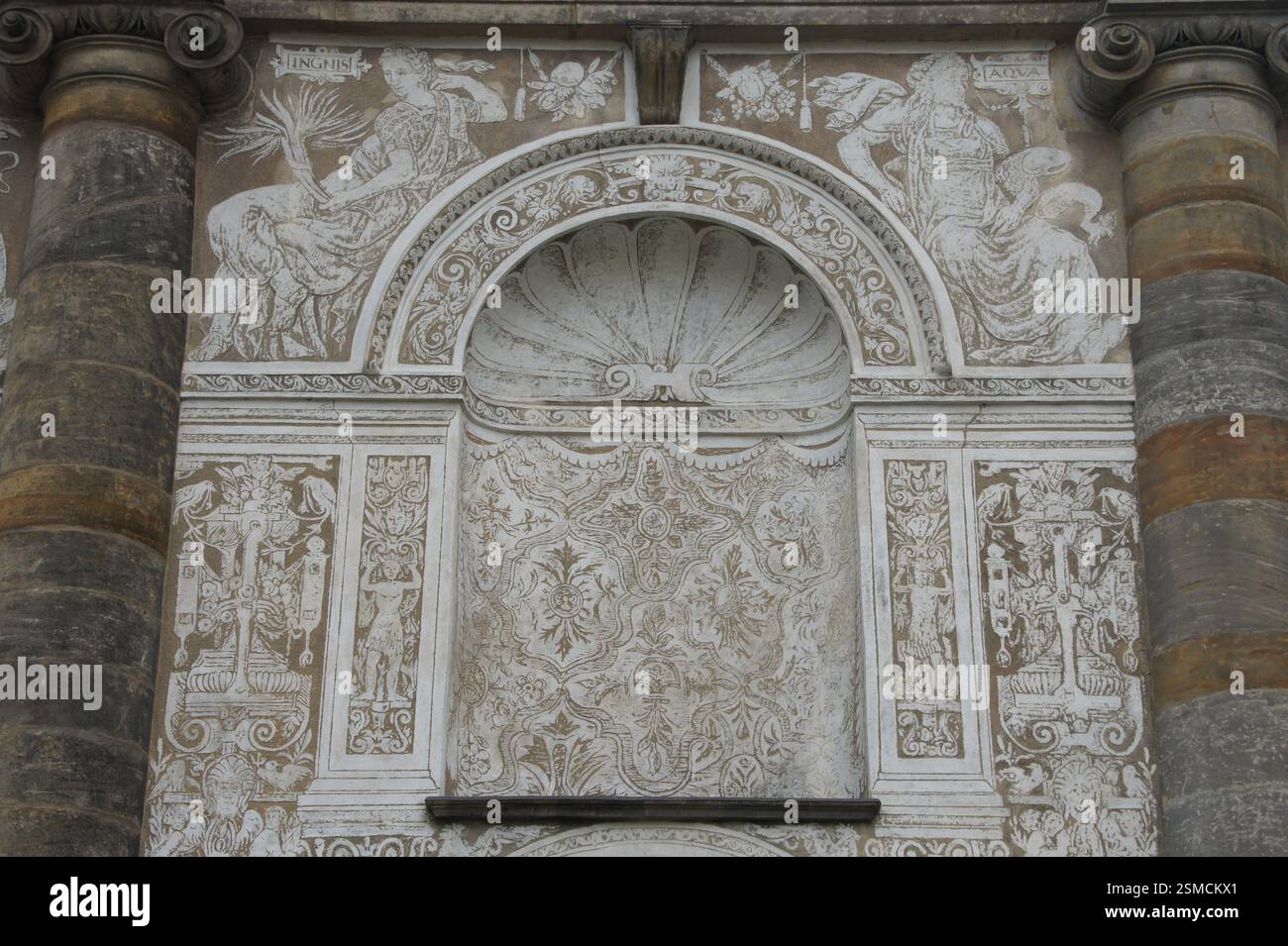 Architectural wall sculpture in the Czech Republic. Baroque style with ...