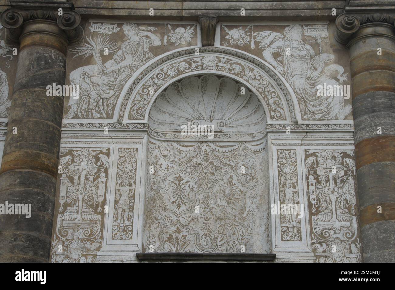 Renaissance architectural facade in the Czech Republic. Intricate ...