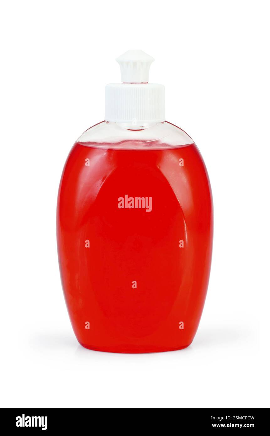 A bottle of red liquid soap isolated on white background Stock Photo ...