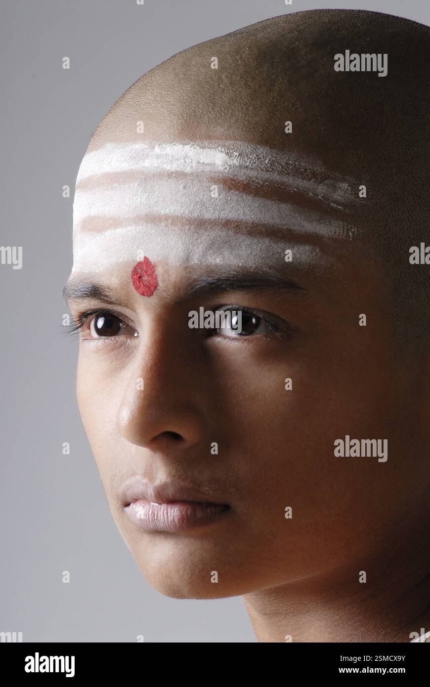Portrait of South Asian Indian bald boy red tilak on forehead MR#719 ...