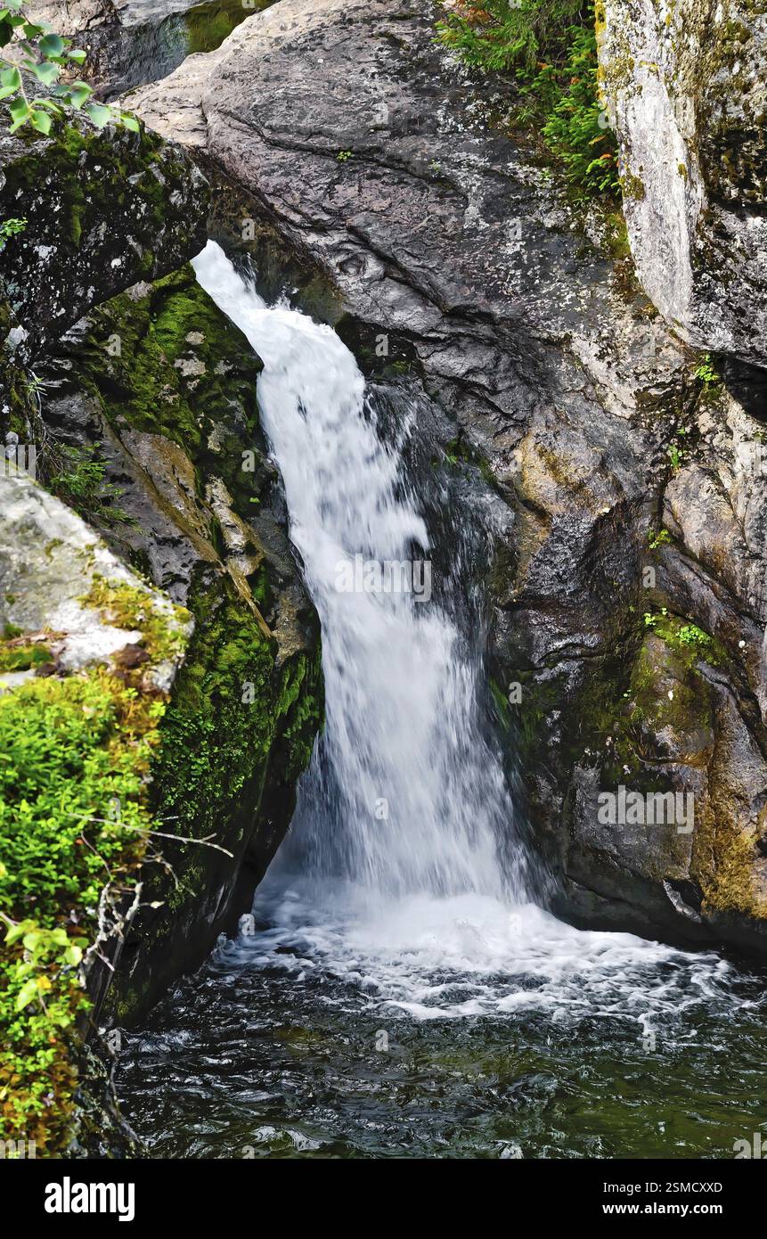 Waterfall on the river Zhigalan on a ridge Kvarkush in the north of the ...