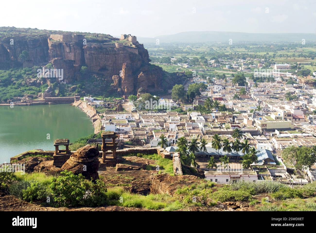 Birds eye view of Badami from North Fort, Badami, Karnataka, India ...