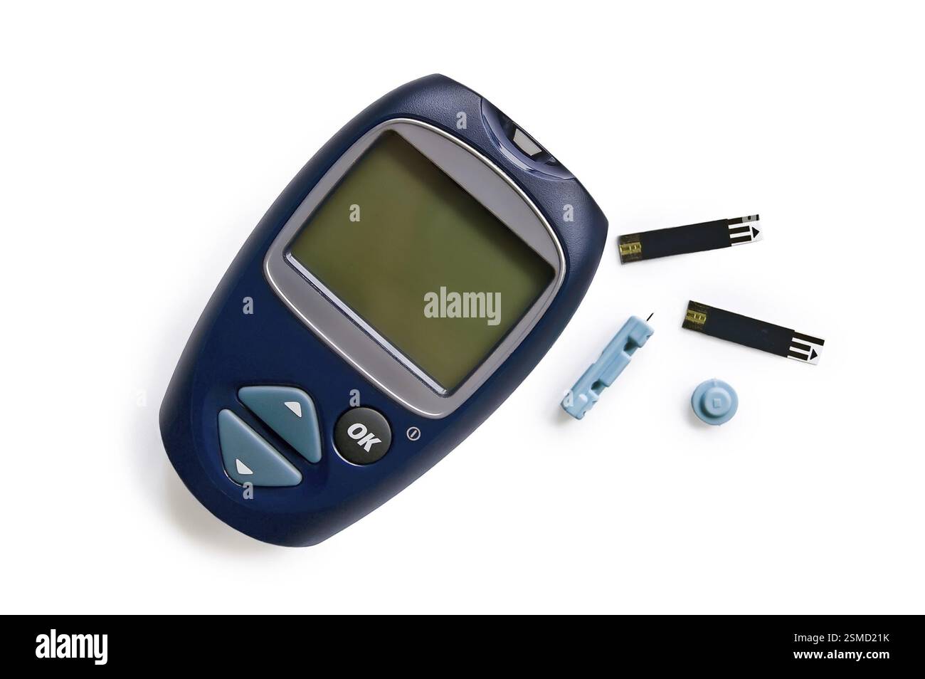 Blue instrument for measuring glucose levels with test strips and ...