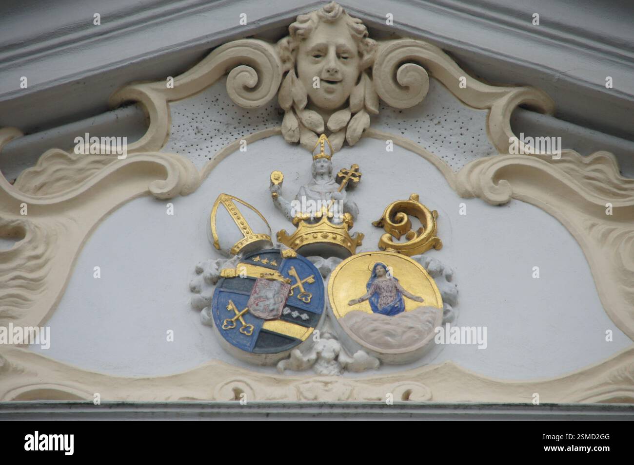 Heraldic relief sculpture Czech Republic. Features a crowned female ...