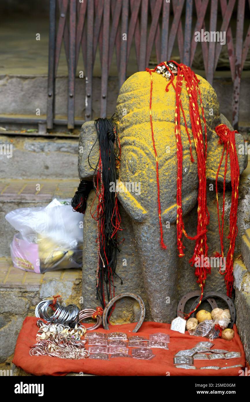Statue of elephant at the entrance of the Jejuri temple, Pune ...