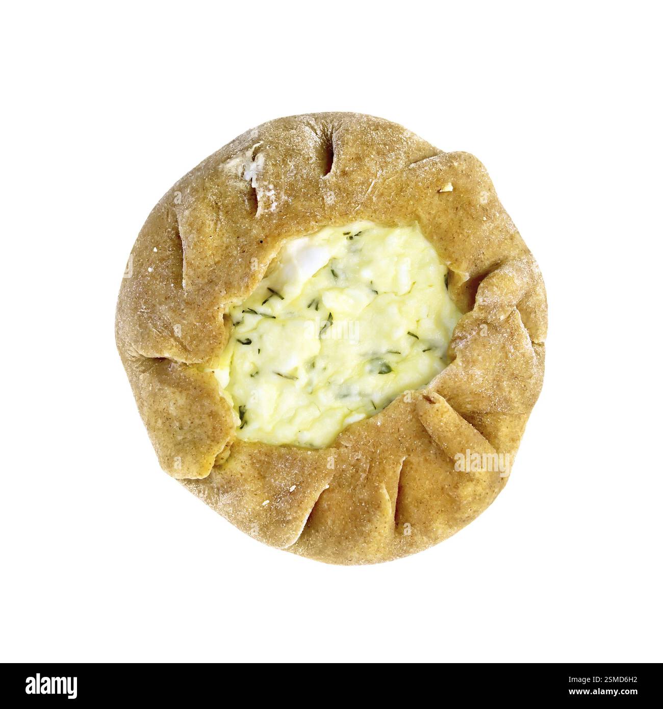 One round cheesecake carol of rye flour filled with cheese isolated on ...