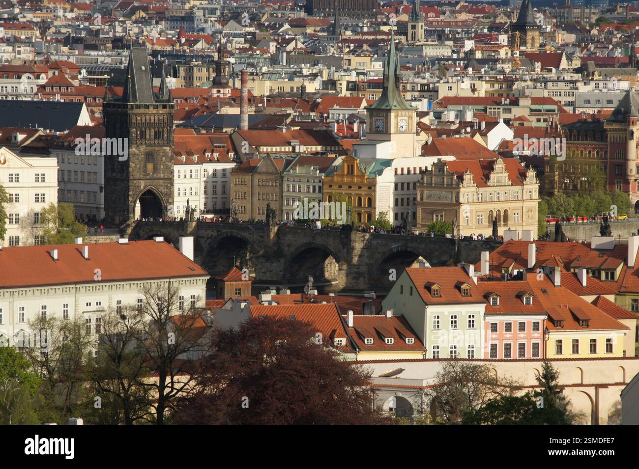 Aerial view of Prague, Czech Republic. Red rooftops and narrow streets ...